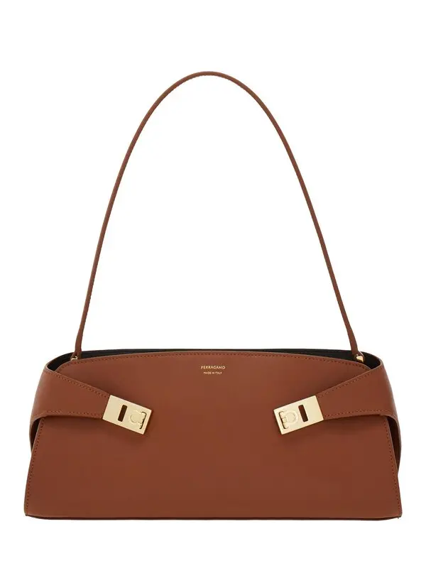 FERRAGAMO East-west Leather Shoulder Bag With Buckled Straps - Brown