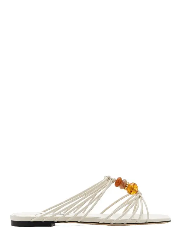 JIMMY CHOO Lova Beaded Leather Sandals - White