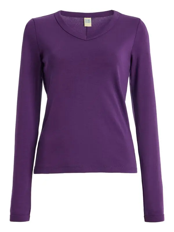 FLORE FLORE Jill Cotton V-neck Long Sleeve T-shirt - Purple