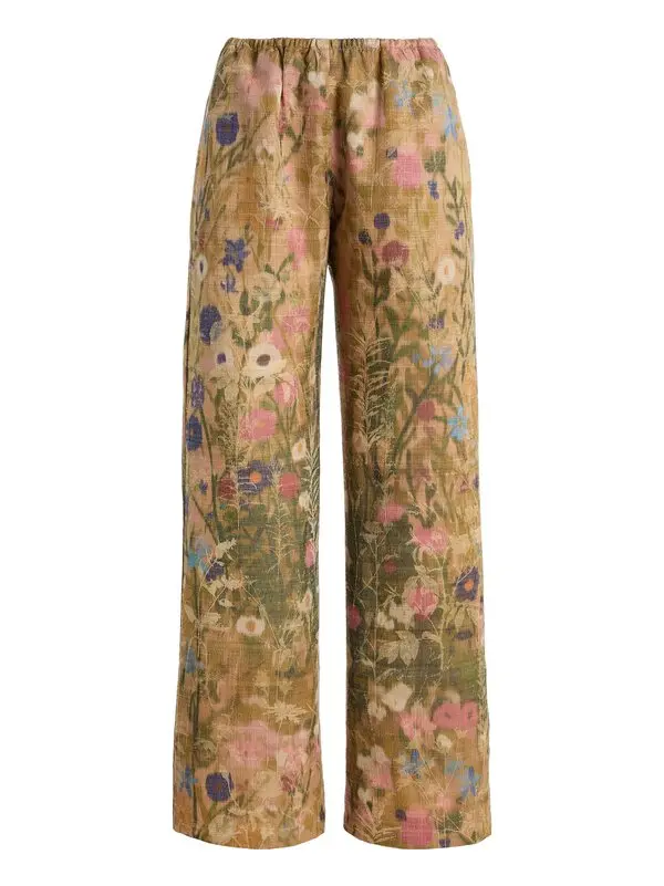 LESET Floral Silk Jacquard Wide-leg Pants - Multi