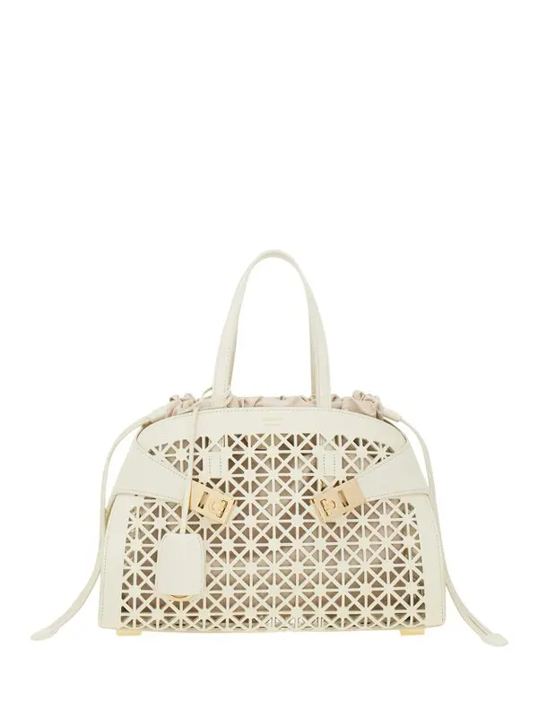 FERRAGAMO Hug Small Leather Top Handle Bag - White