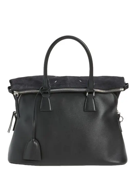 MAISON MARGIELA Medium 5ac Soft Leather & Canvas Top Handle Bag - Dark Grey