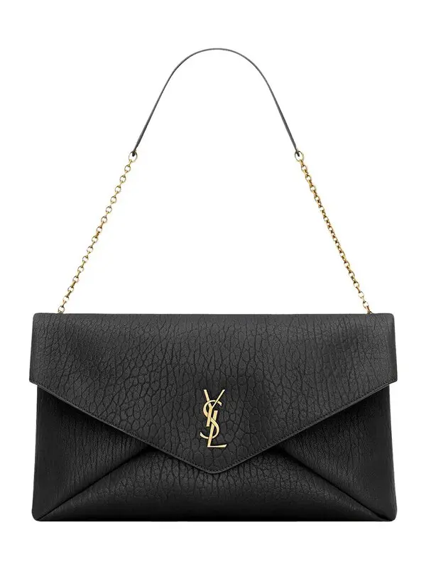Saint Laurent Cassandre Envelope Pouch On Chain In Lambskin - Black
