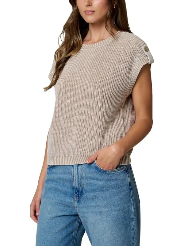J.O.A. Acid Wash Ribbed Sweater With Button Embellishments - Khaki