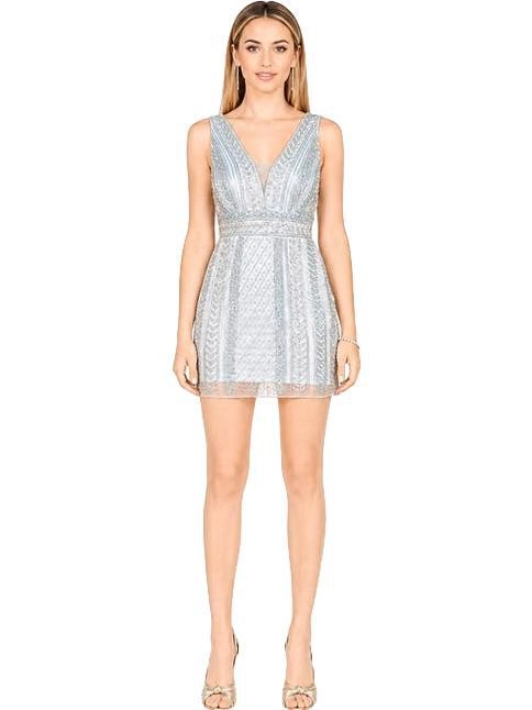 LARA NEW YORK Beaded Faux-wrap V-neck Bridal Gown - Sky