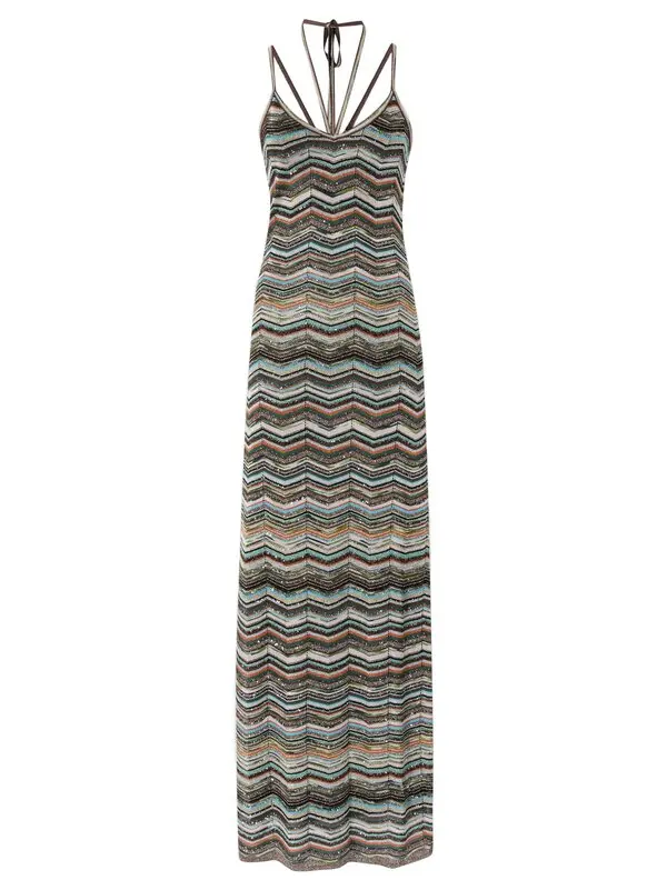 Missoni Long Chevron Knit Maxi Dress With Braided Straps - Multicoloured