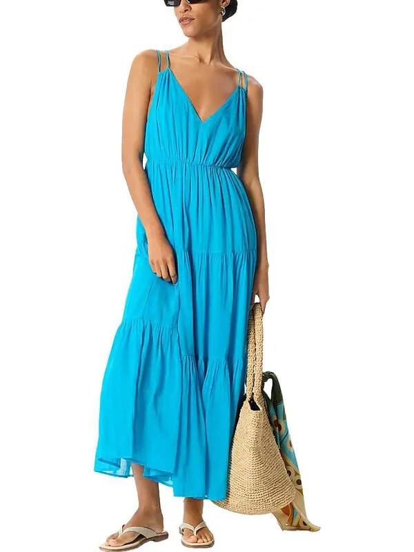 Whistles Petite Cotton Tiered Maxi Dress - Turquoise