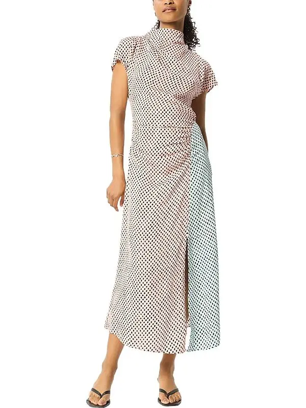 Whistles Graphic Check Cowl Neck Midi Dress - Pink Multi