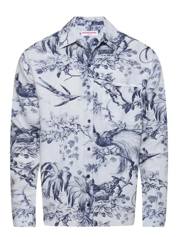 Orlebar Brown Relaxed Printed Linen Shirt In Fresh - Aero Blue