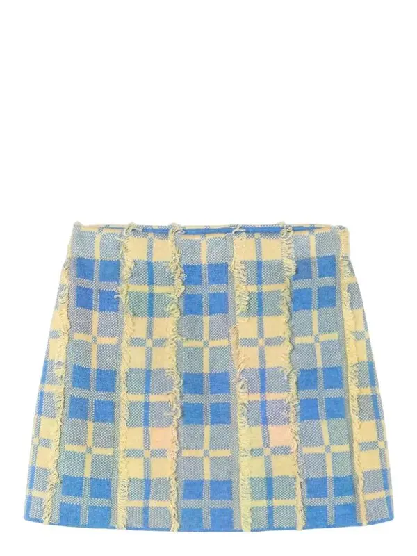 Guest In Residence Plaid Mini Skirt With Fringe Trim - Blue