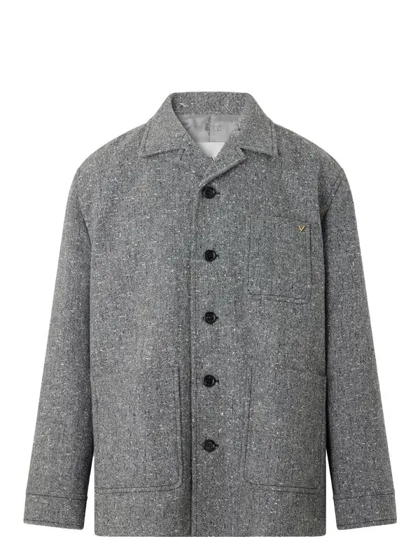 Valentino Garavani Vlogo Embellished Mélange Virgin Wool Blouson Jacket - Gray
