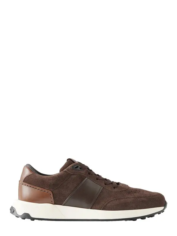 TOD'S Suede And Leather Trimmed Sneakers - Brown