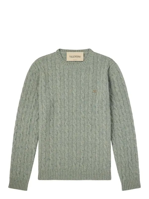 Valentino Garavani Virgin Wool Vlogo Cable Knit Sweater - Green