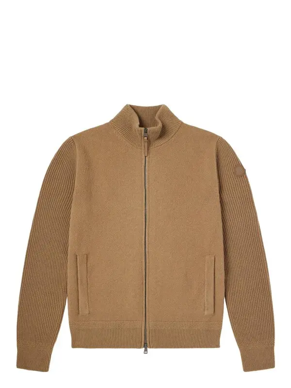 Moncler Wool-cashmere Blend Zipped Cardigan - Brown