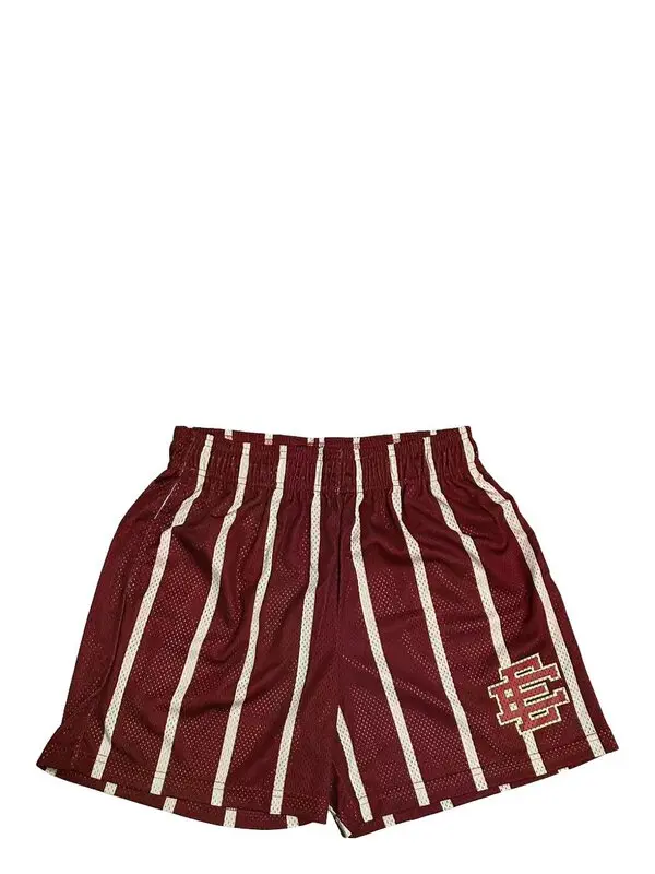 ERIC EMANUEL Striped Mesh Shorts With Logo Patch - Red