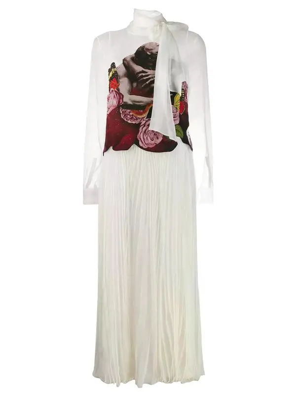 Valentino Garavani Lovers Appliqué Pleated Dress - White