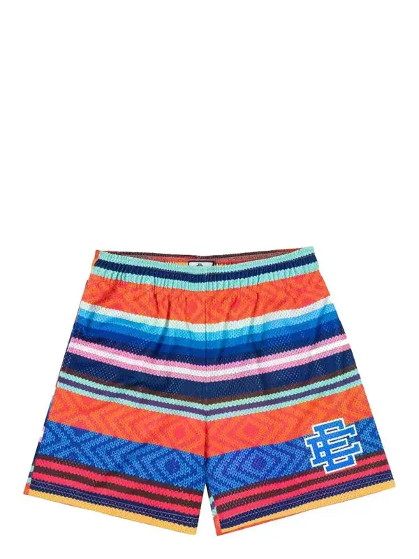 ERIC EMANUEL Striped Pattern Logo Print Shorts - Blue