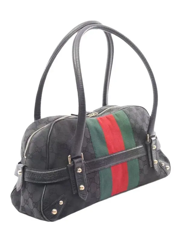 Gucci Horsebit Gg Canvas Handbag - Black