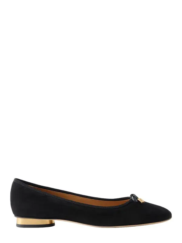 TOD'S Suede Ballerina Flats With Gold Tone Embellishments - Black