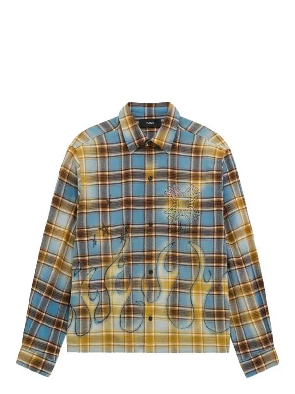 Amiri Ma Quad Bleached Flannel Shirt - Blue/brown