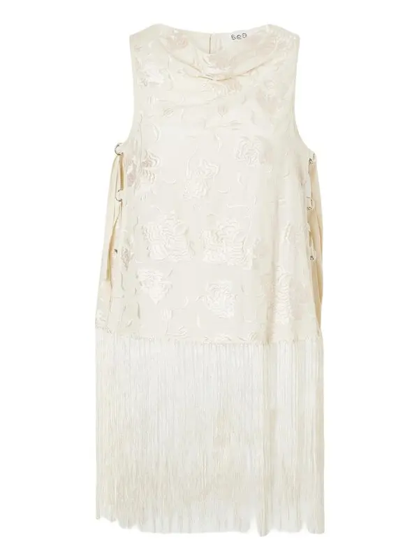 Sea Priscilla Floral-embroidered Fringed Crepe Vest - Neutrals