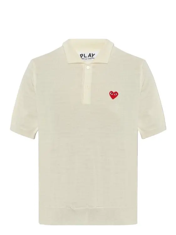 Play Comme Des Garcon Knitted Polo Shirt With Logo Patch - Cream
