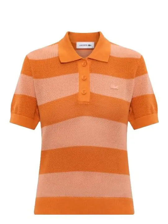 Lacoste Striped Knit Polo Shirt - Orange