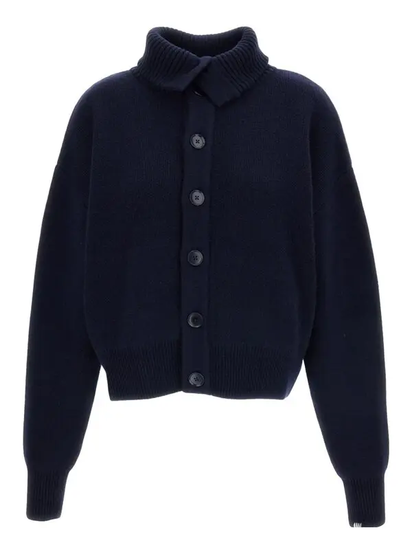 Extreme Cashmere Fold-over High Neck Button-up Sweater - Blue