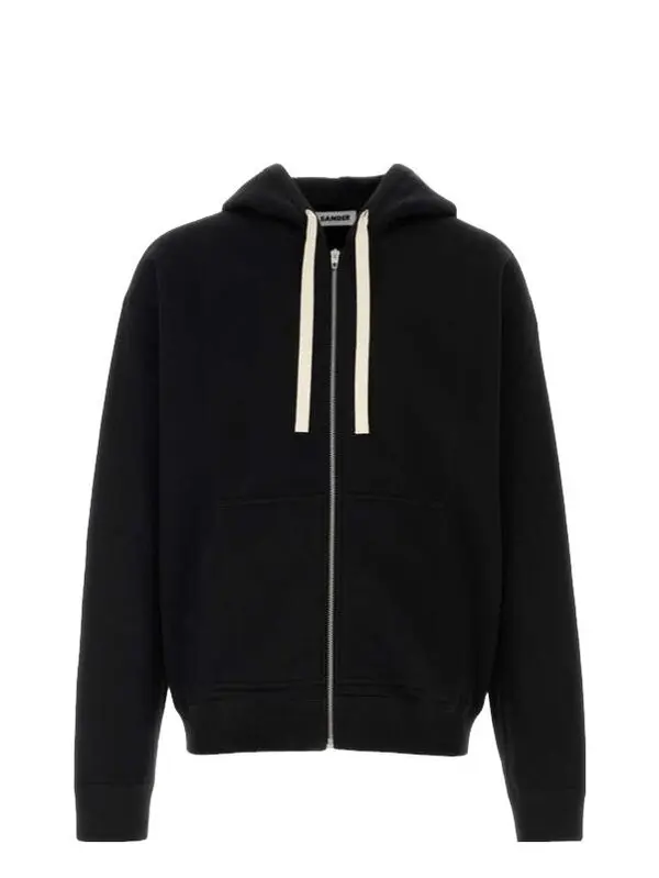 JIL SANDER Zip-up Drawstring Hoodie - Black