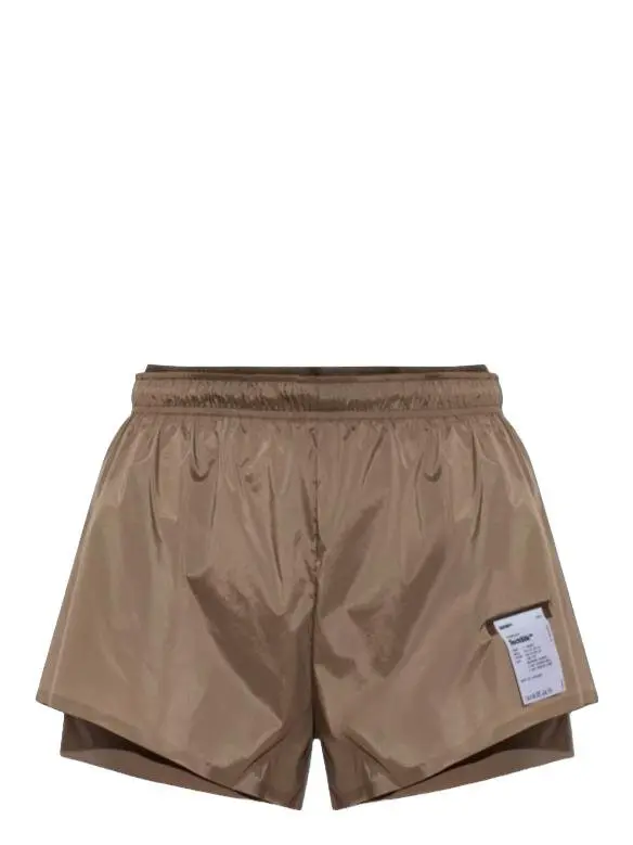 Satisfy Elastic Waist Double Layer Shorts - Brown