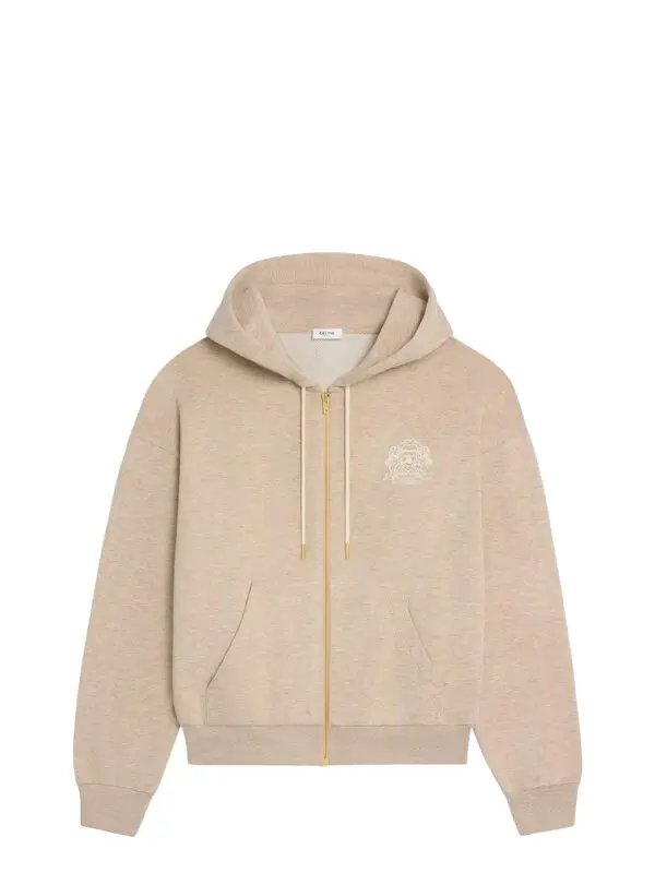 Celine Zipped Blason Hoodie In Cashmere Cotton - Beige/cream