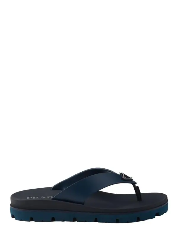 Prada Rubber Thong Sandals With Enameled Metal Detail - Blue