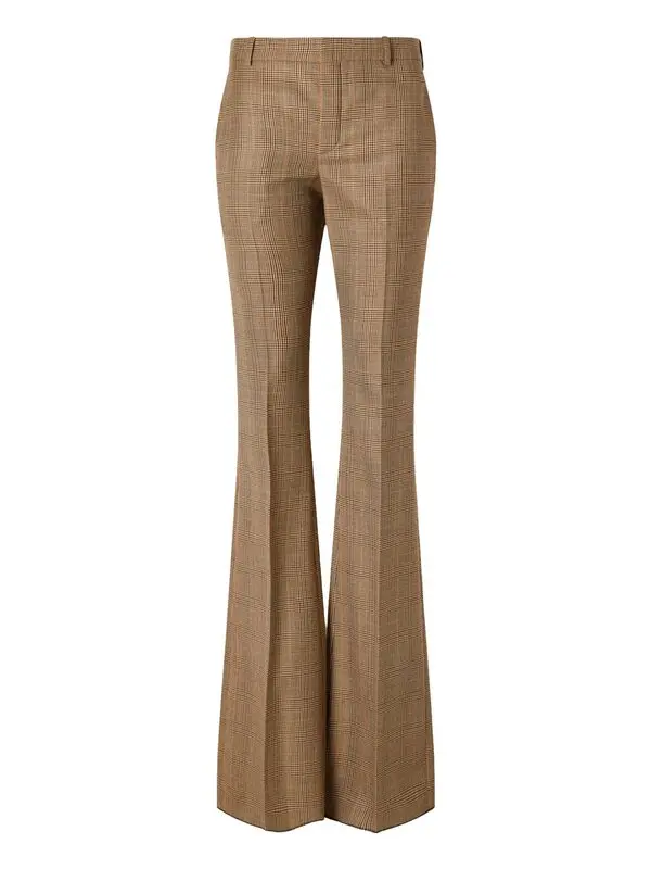 Saint Laurent Prince Of Wales Virgin Wool Flared Pants - Brown