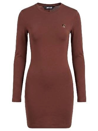 Just Cavalli Cotton And Elastane Long Sleeve Mini Dress - Brown