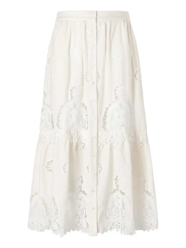 Miguelina Carolina Guipure Lace-trimmed Cotton-blend Maxi Skirt - Cream