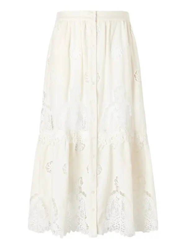 Miguelina Carolina Guipure Lace Trimmed Cotton-blend Maxi Skirt - Neutrals