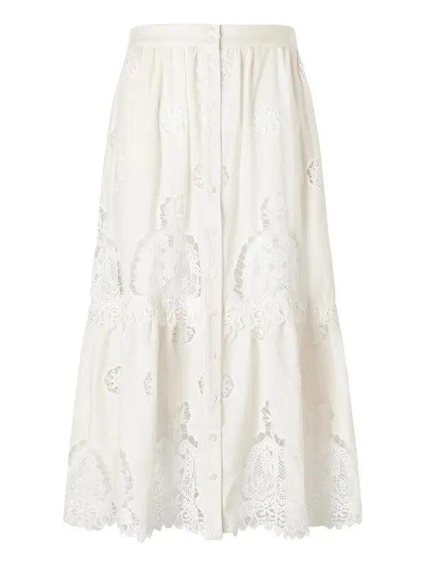 Miguelina Carolina Guipure Lace Trimmed Cotton-blend Maxi Skirt - Neutrals