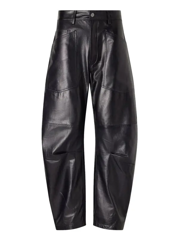 NILI LOTAN Shon Leather Barrel-leg Pants - Blue