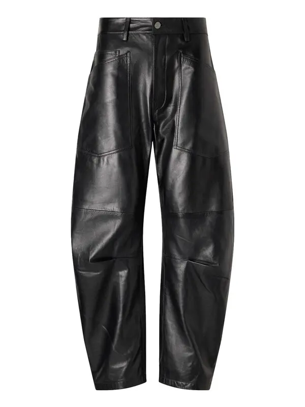 NILI LOTAN Shon Leather Barrel-leg Pants - Blue