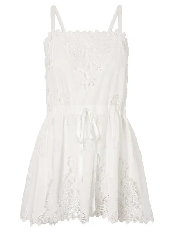 Miguelina Brielle Guipure Lace-trimmed Playsuit - White