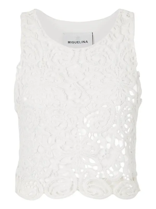 Miguelina Rosi Cropped Guipure Lace Top - White