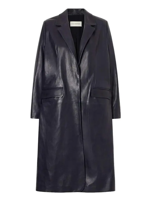 Nour Hammour Isaline Leather Coat - Navy