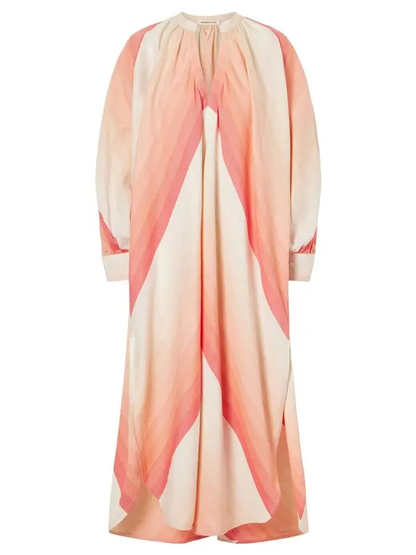 MARRAKSHI LIFE Smock Striped Cotton Midi Dress - Red
