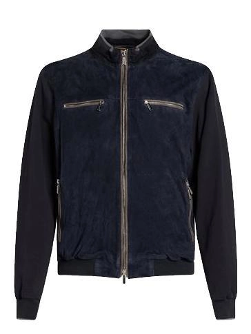 MOORER Ovine Leather Bomber Jacket - Blue