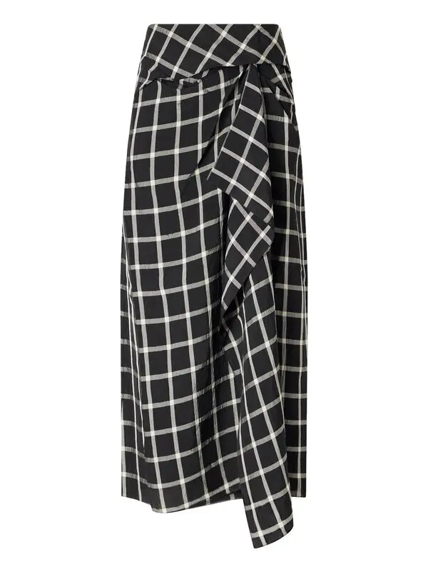 Erdem Checked Crinkled-satin Midi Skirt - Black