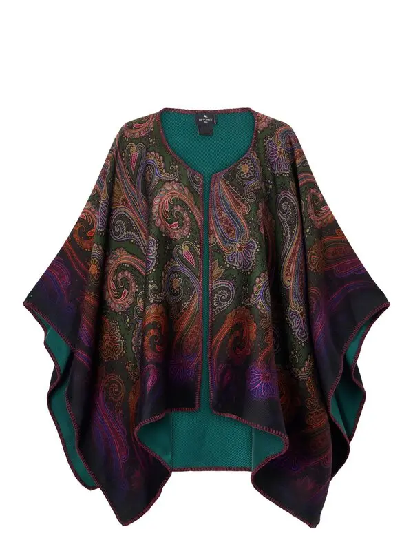 Etro Reversible Paisley-jacquard Wool-blend Cape - Green