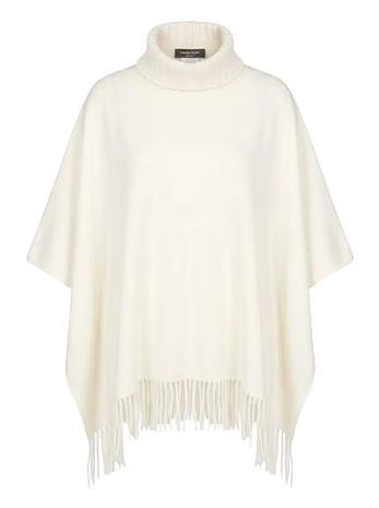 Fabiana Filippi Virgin Wool, Silk, And Cashmere Blend Poncho With Fringe - White