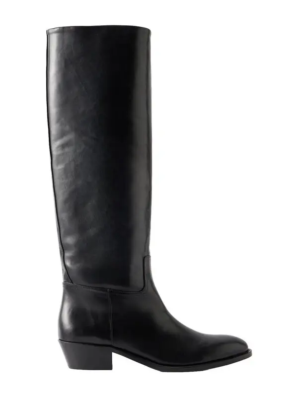 JUDE Den Leather Knee High Boots - Black