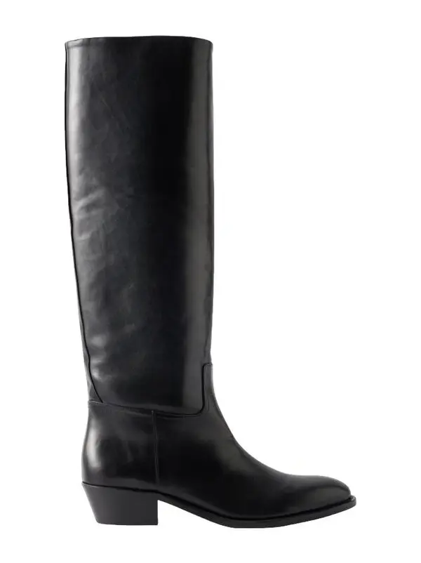 JUDE Den Leather Knee High Boots - Black