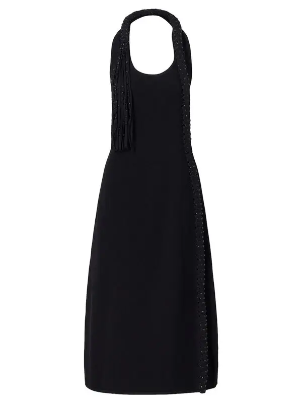DIOTIMA Mane Embellished Halterneck Crepe Midi Dress - Black